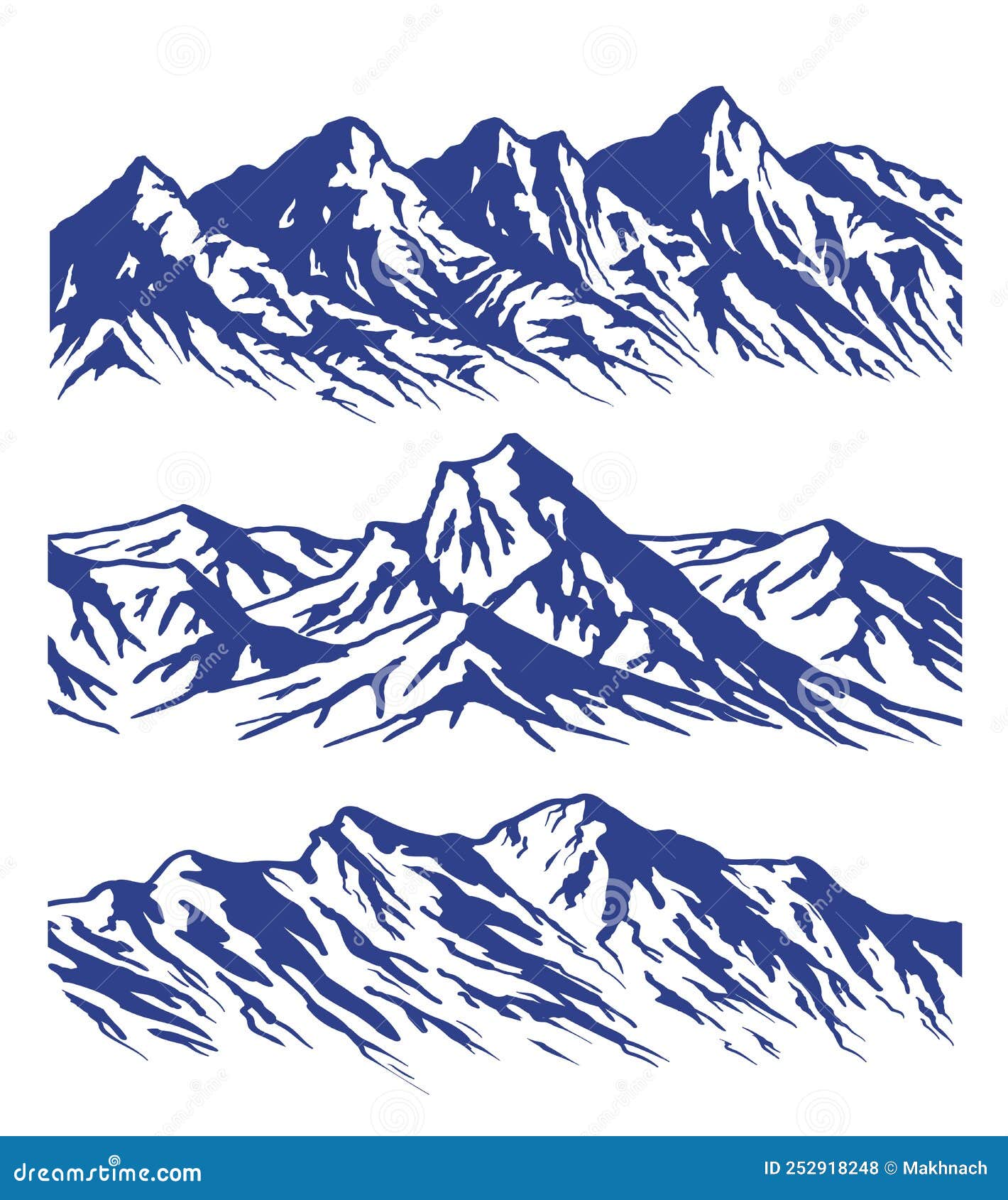 Set of Three Mountain Range Vector Silhouettes Stock Illustration ...