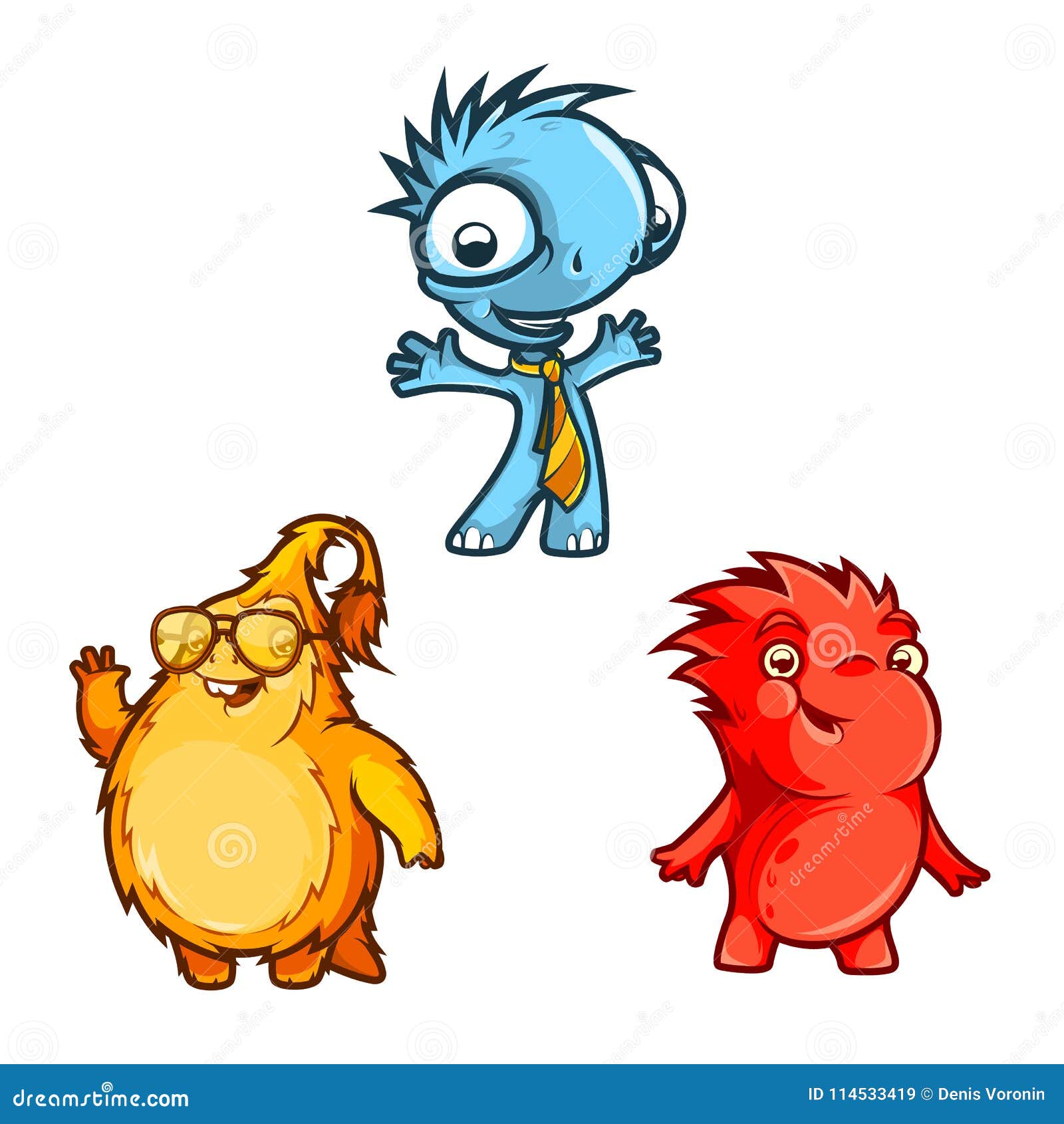 Three funny monsters stock vector. Illustration of drawing - 114533419