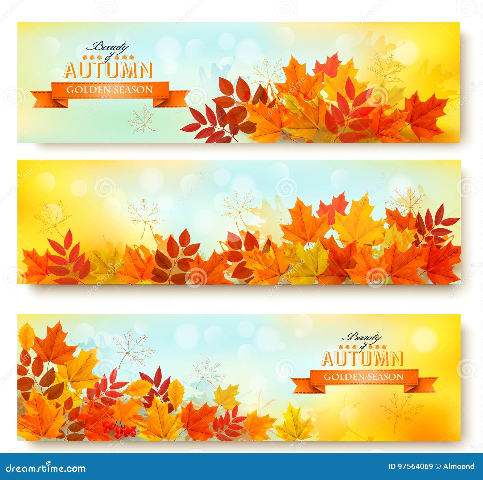 Set of Three Nature Banners with Colorful Autumn Leaves. Stock Vector ...