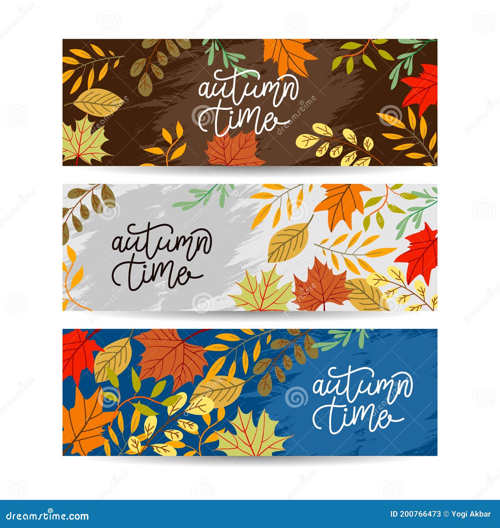 Set of Three Nature Banners with Colorful Autumn Leaves. Vector ...