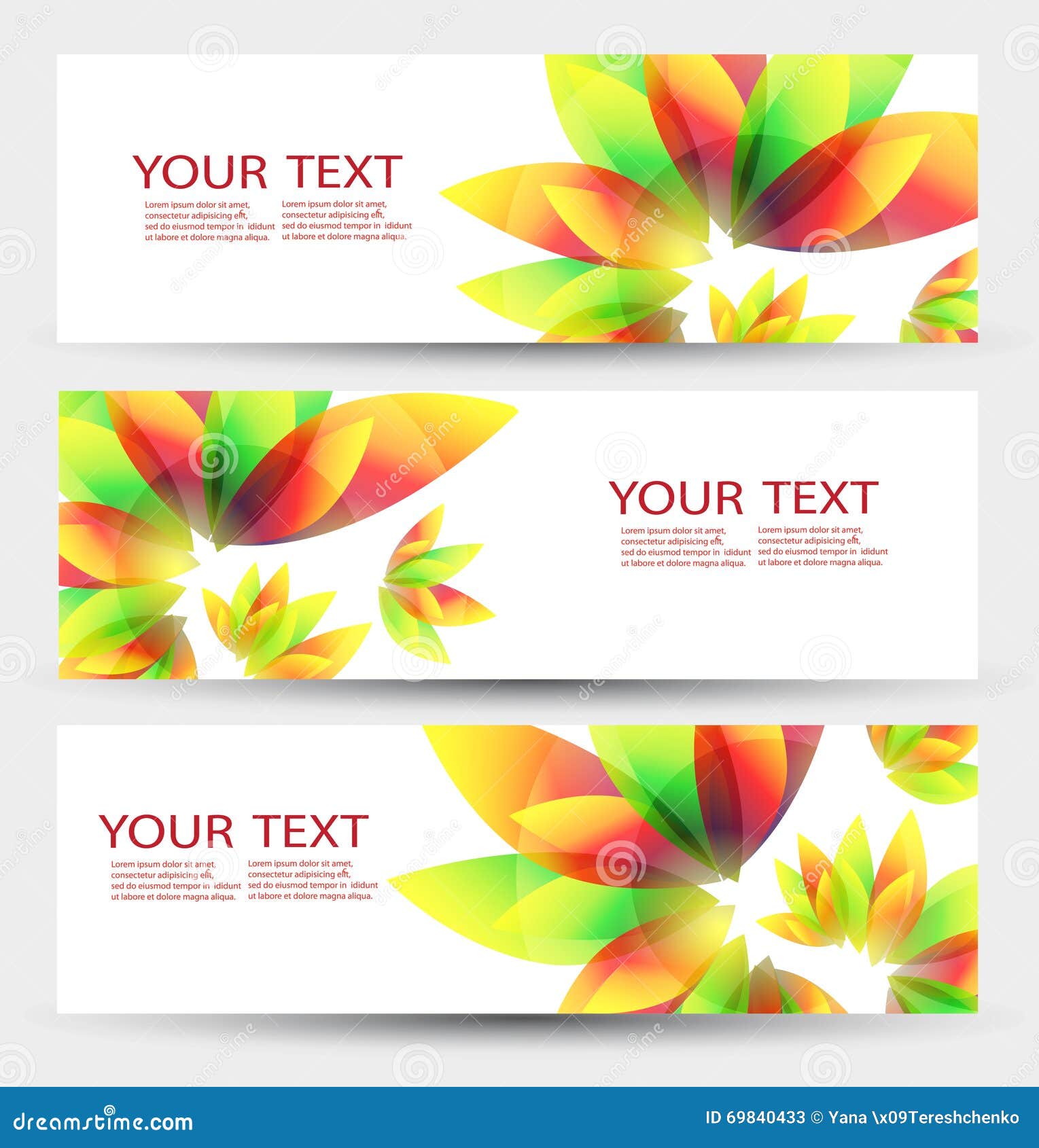 Set of Three Nature Vector Banners with Floral Elements and Place for ...