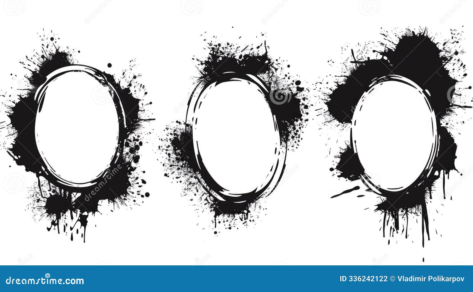 A Set of Three Oval Frames with Black Paint Splatters, Suitable for Art ...