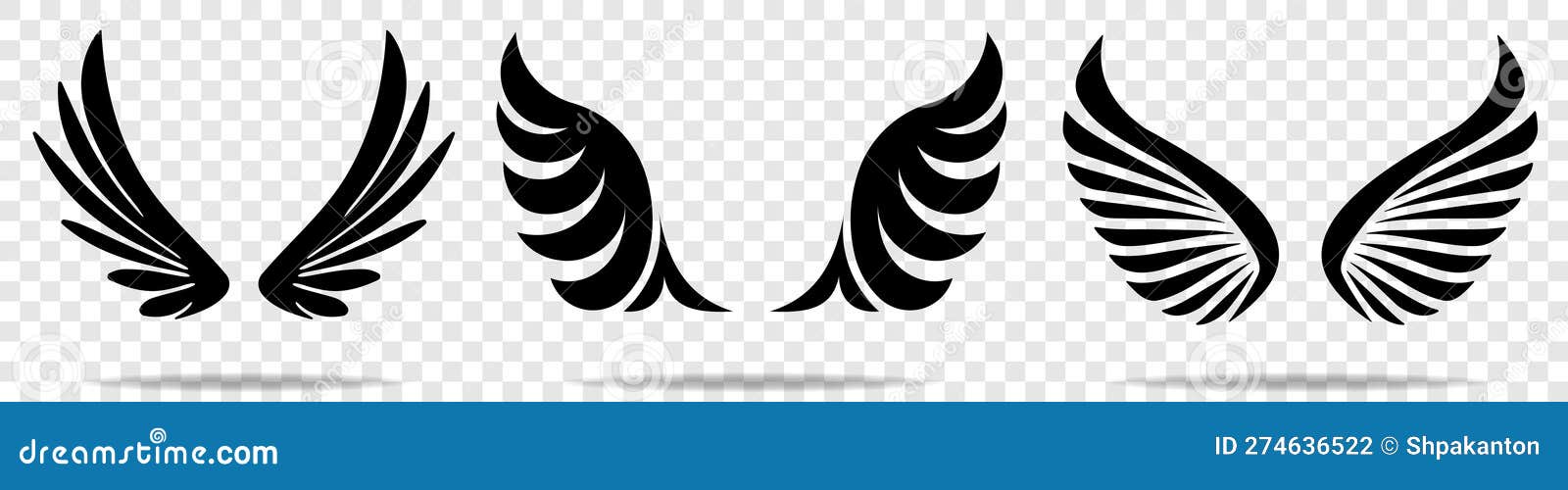 Set of Three Pairs of Wings with Shadow Stock Vector - Illustration of ...