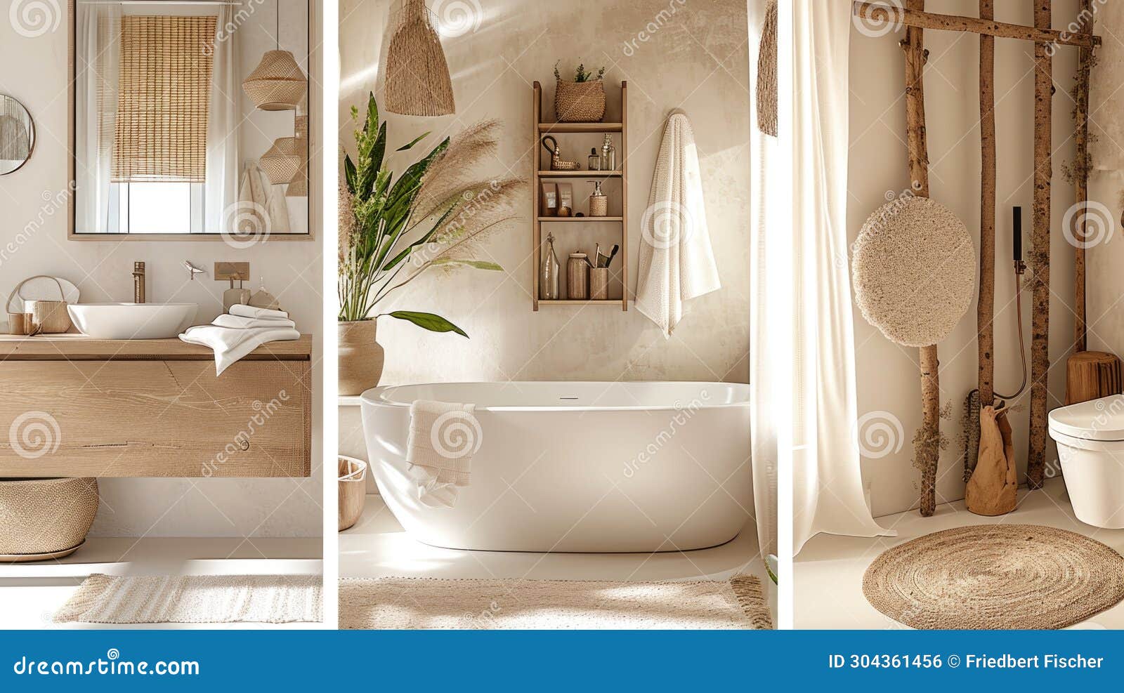 Set of Three Pictures with Home Interior in Warm Beige and Off White ...