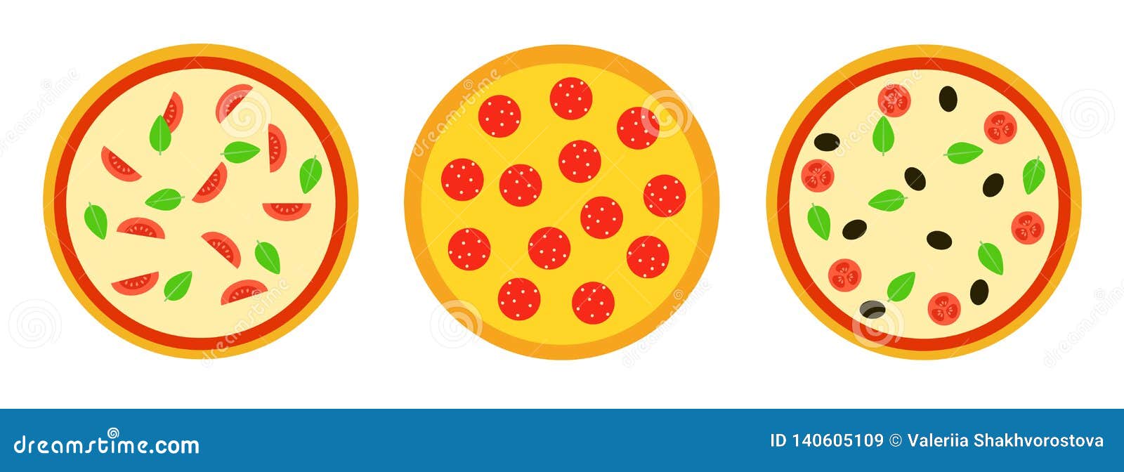 Set of Three Pizzas. Vector Illustration in Flat Style. Stock Vector ...