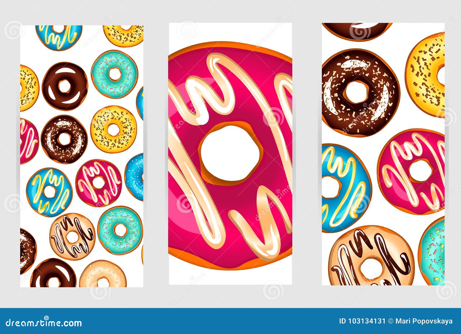A Set of Three Posters of Donuts Stock Vector - Illustration of element ...