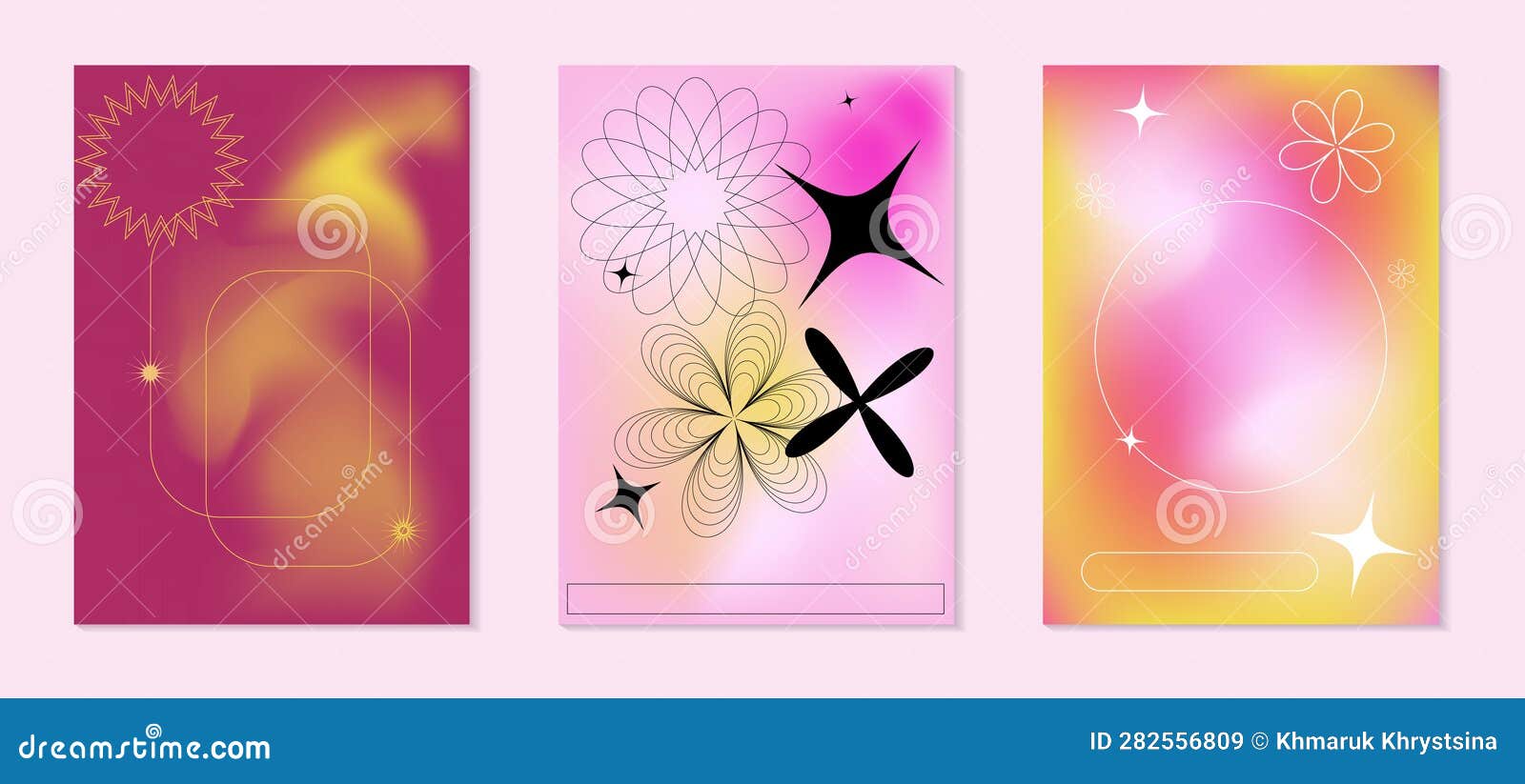 Set of Three Posters in a 2000s Psychedelic Style in Bright Colors with ...