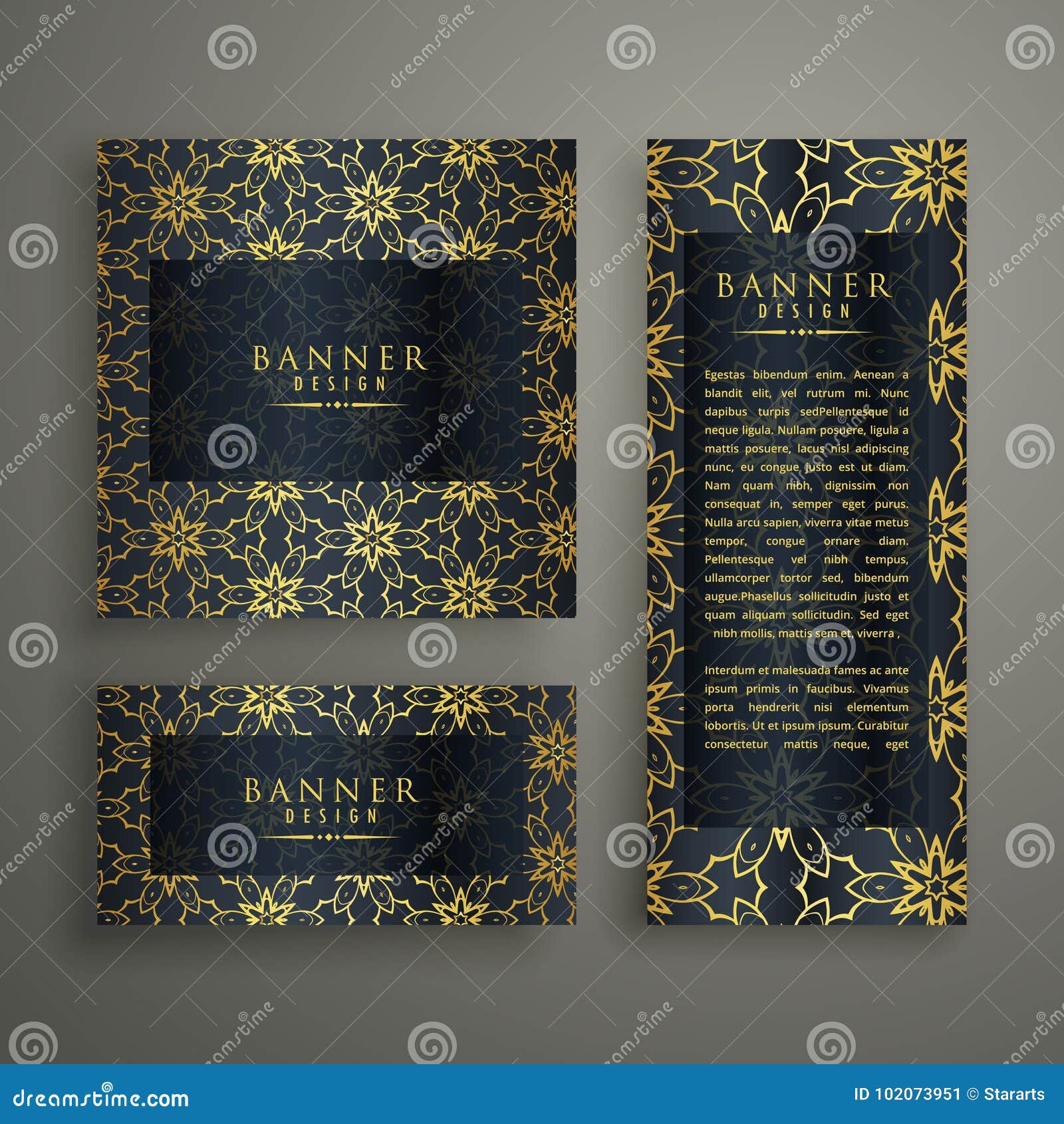 Set of Three Premium Banners Card Design with Pattern Decoration Stock ...