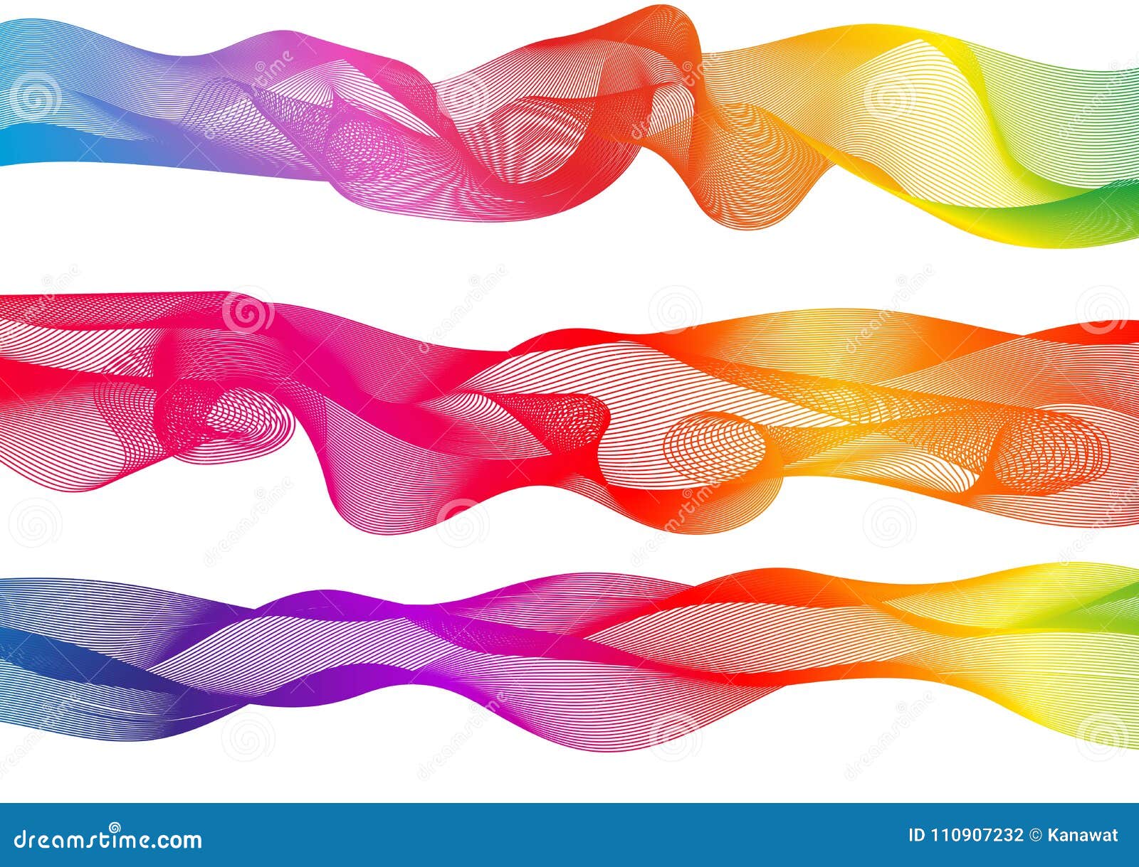 Set Three Rainbow Waves Lines Gradient Colorful, Vector Illustration ...