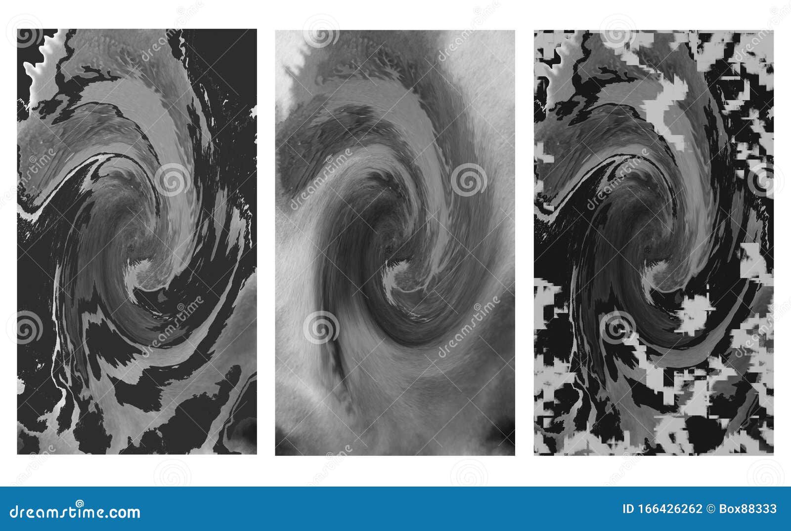 Set of Three Raster Black and White Patterns. Abstract Image of a ...