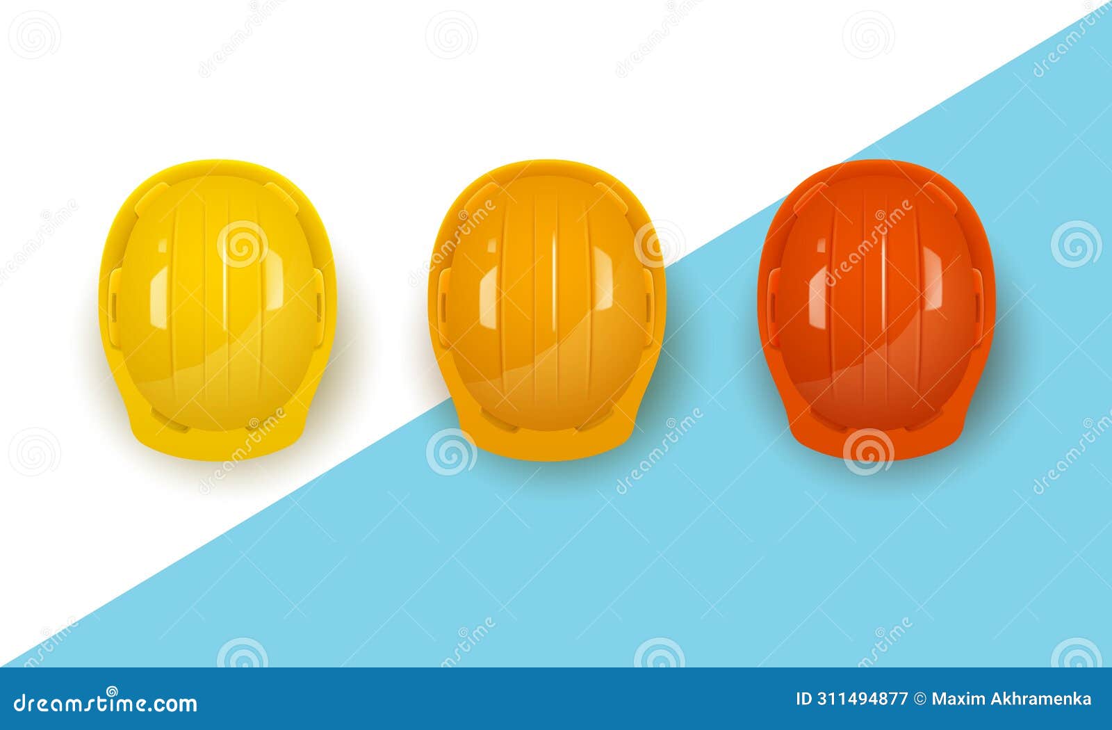 Set of Three Realistic Construction Helmets in Different Colors. Stock ...