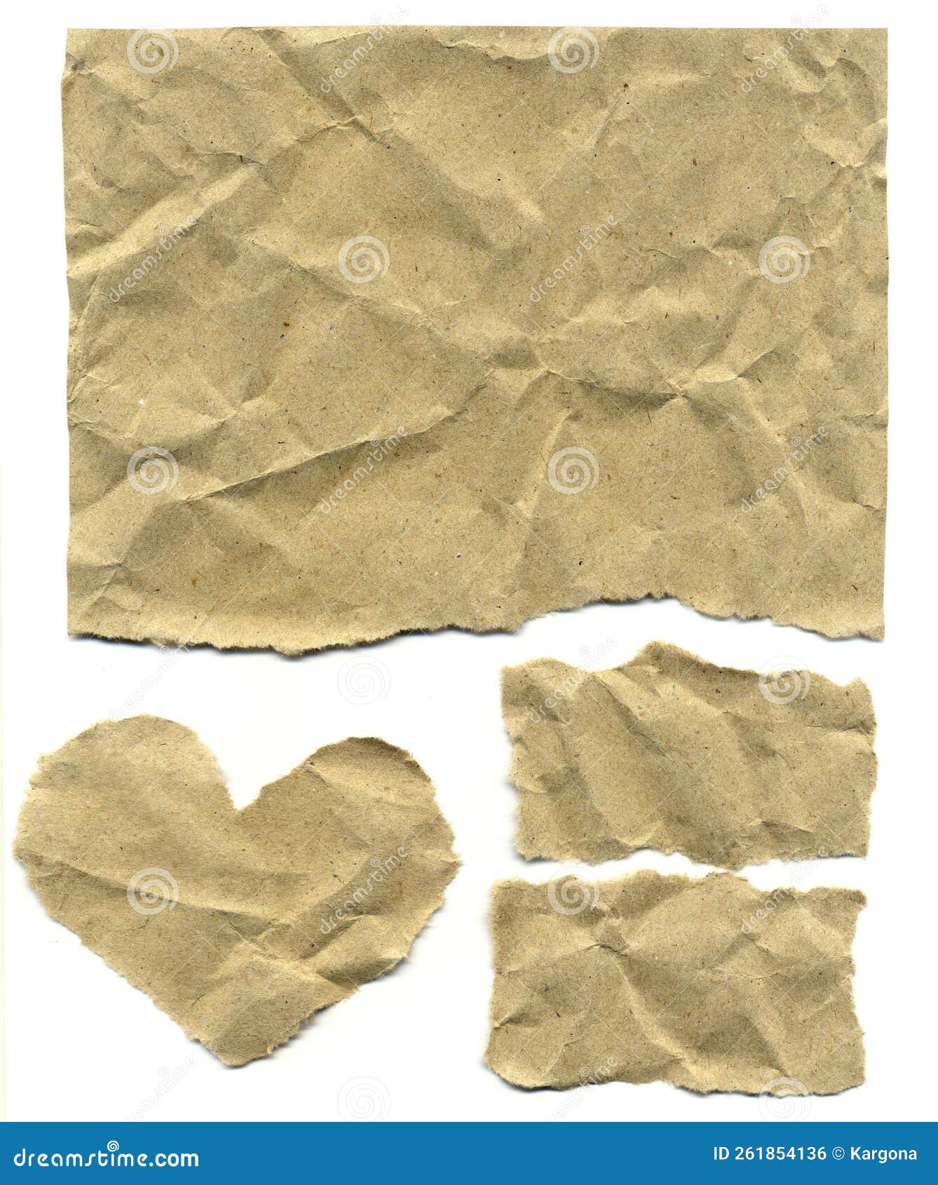 Set of Three Rectangular and One Heart-shaped Pieces of Brown Paper ...