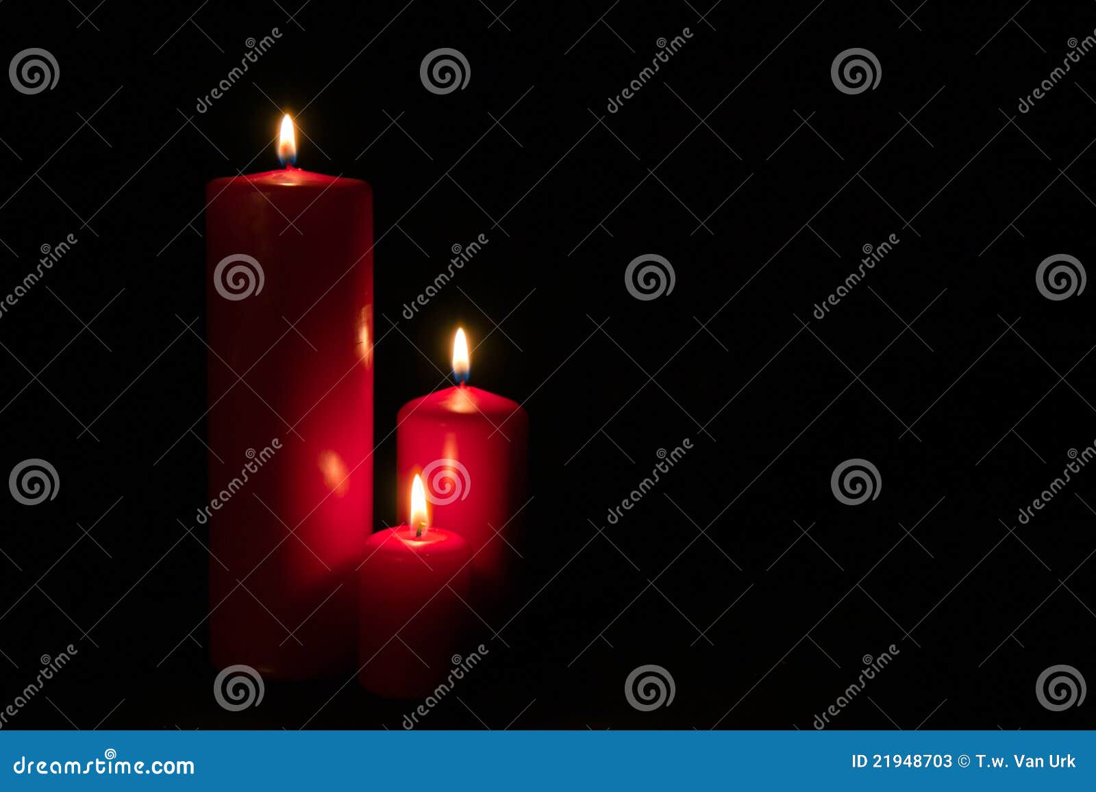 Set of Three Red Candles Burning in the Dark Stock Image - Image of ...
