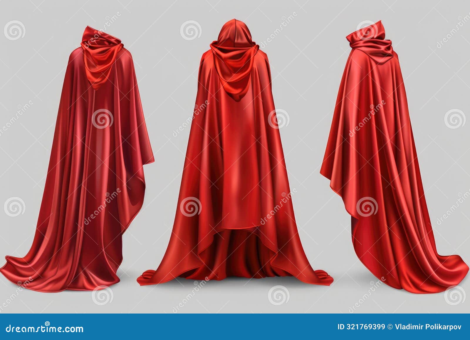 A Set of Three Red Cloaks Hanging on a Gray Background Stock ...