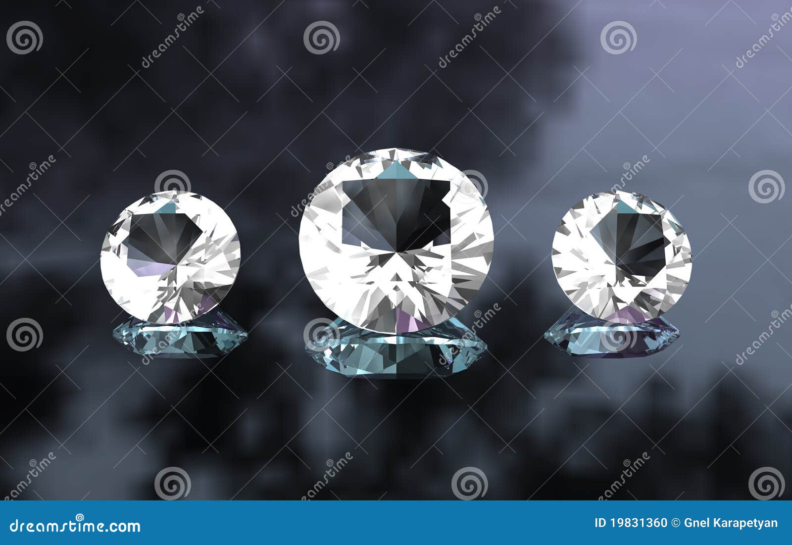 Set of Three Round Diamonds on Glossy Surface Stock Illustration ...
