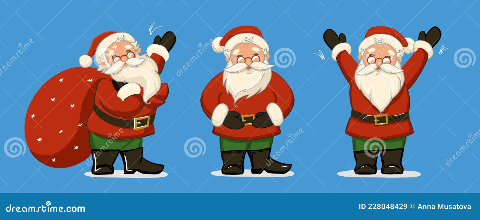 A Set of Three Santa Claus. the Character is a Christmas One Stock ...