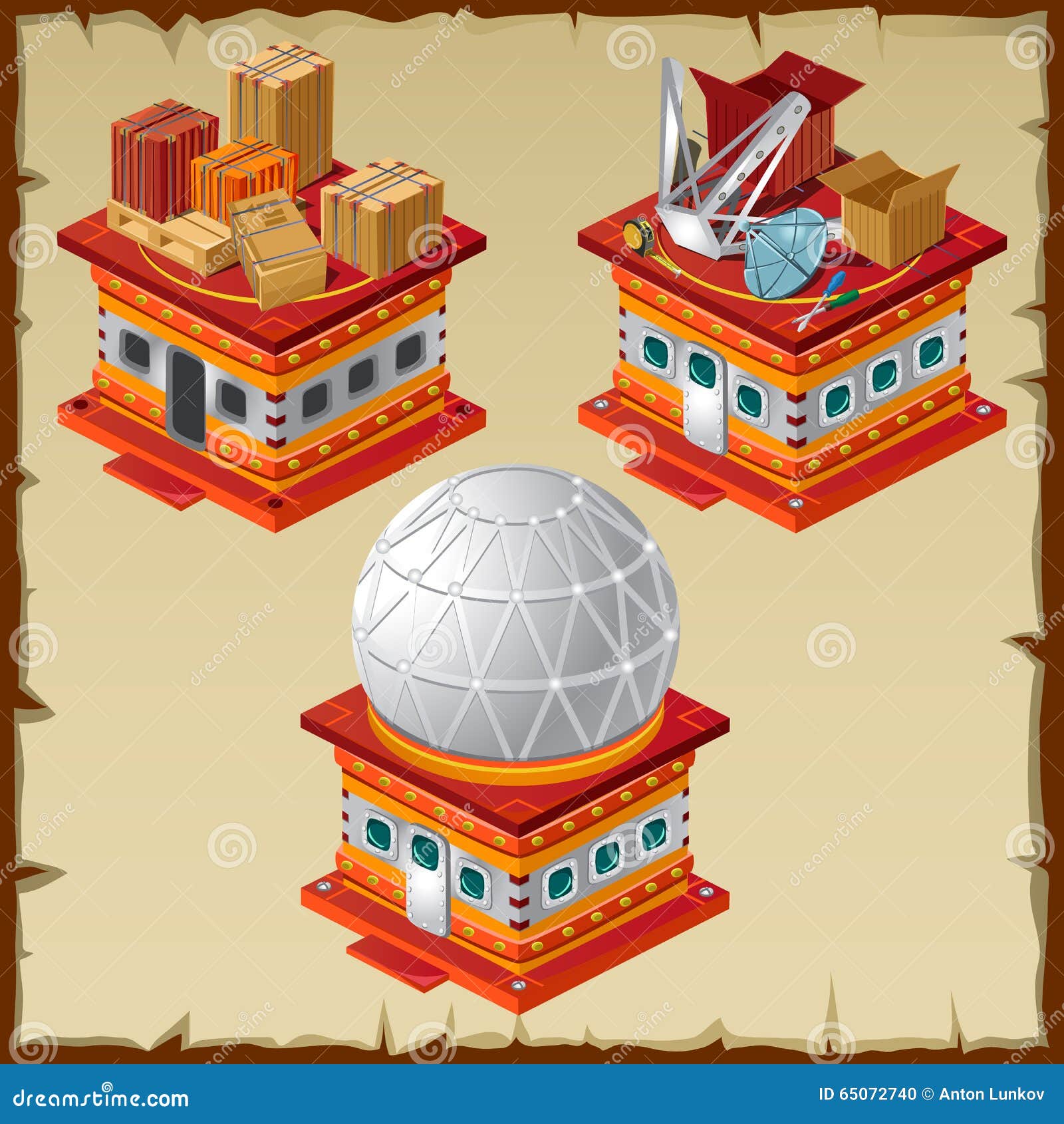 Set of Three Scientific Different Stations Stock Vector - Illustration ...