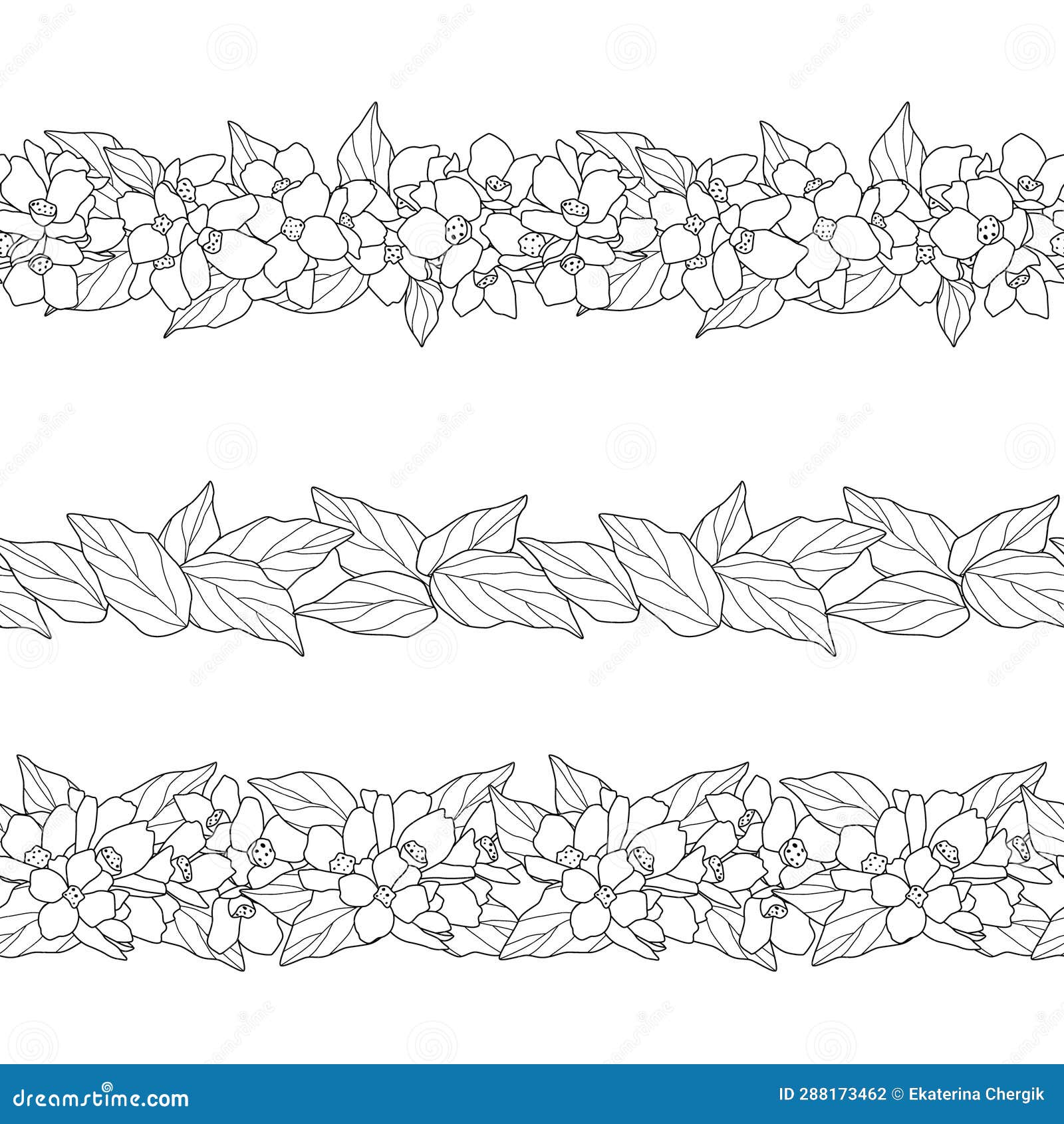 Set of Three Seamless Border Patterns with Flowers Stock Illustration ...