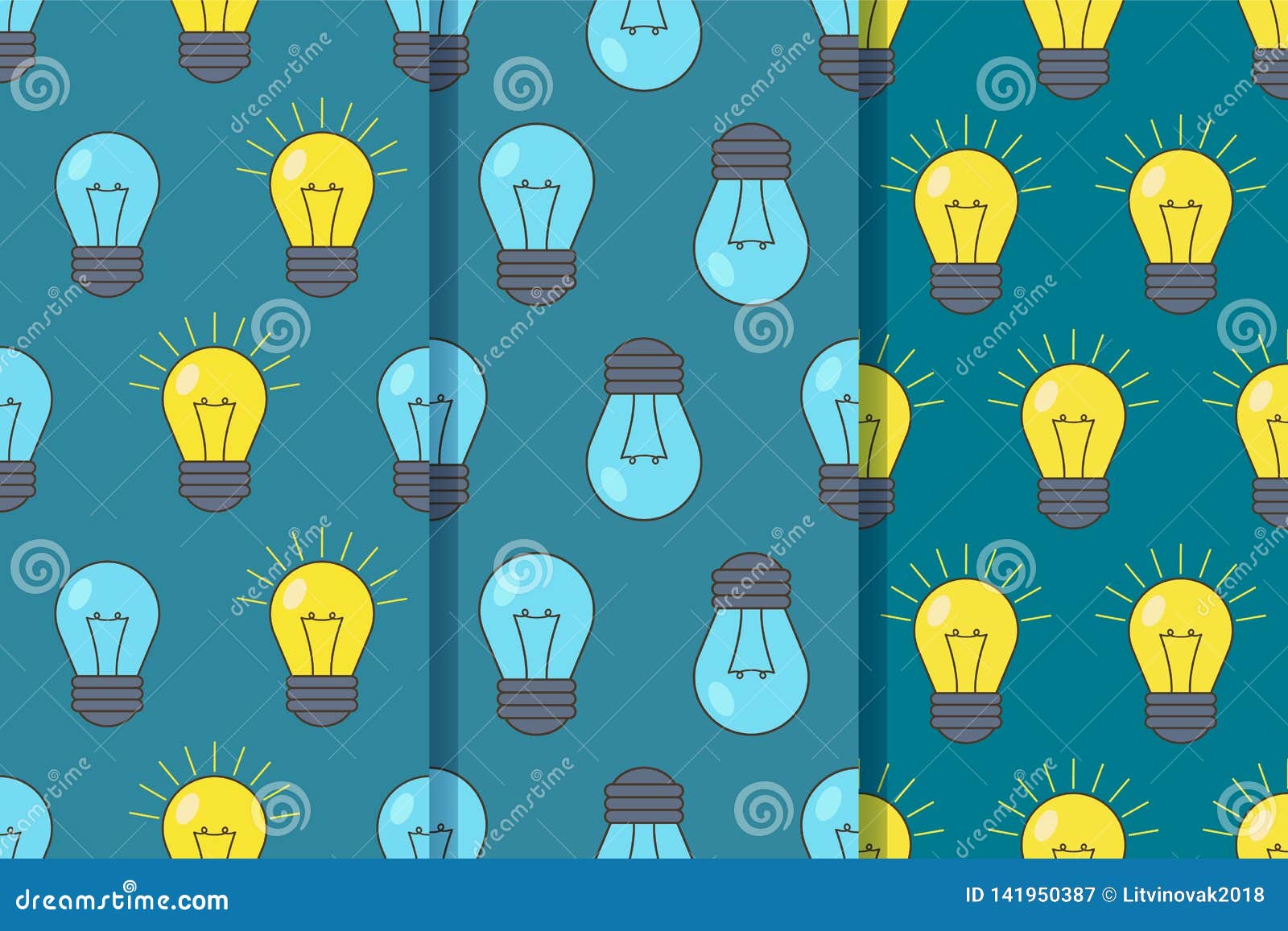 Set of Three Seamless Patterns with with Light Bulbs in One Style ...