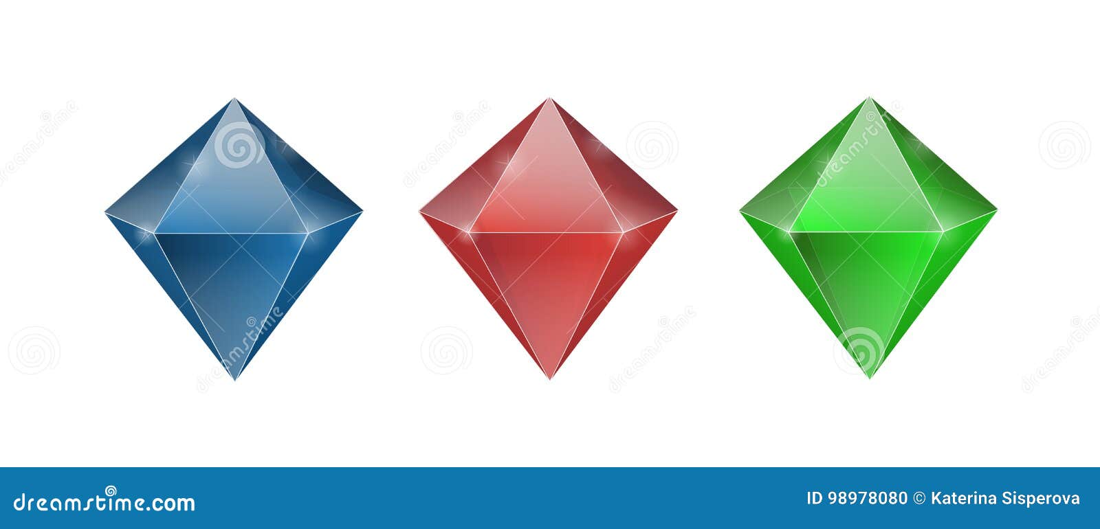 Set of Three Shiny Colorful Crystal Illustrations or Symbols Stock ...