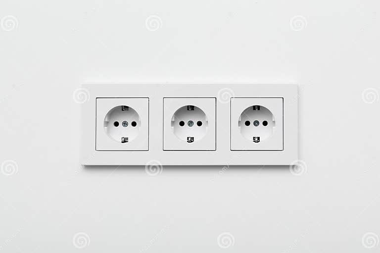 Set of Three Sockets on the Wall Stock Photo - Image of triple, room ...