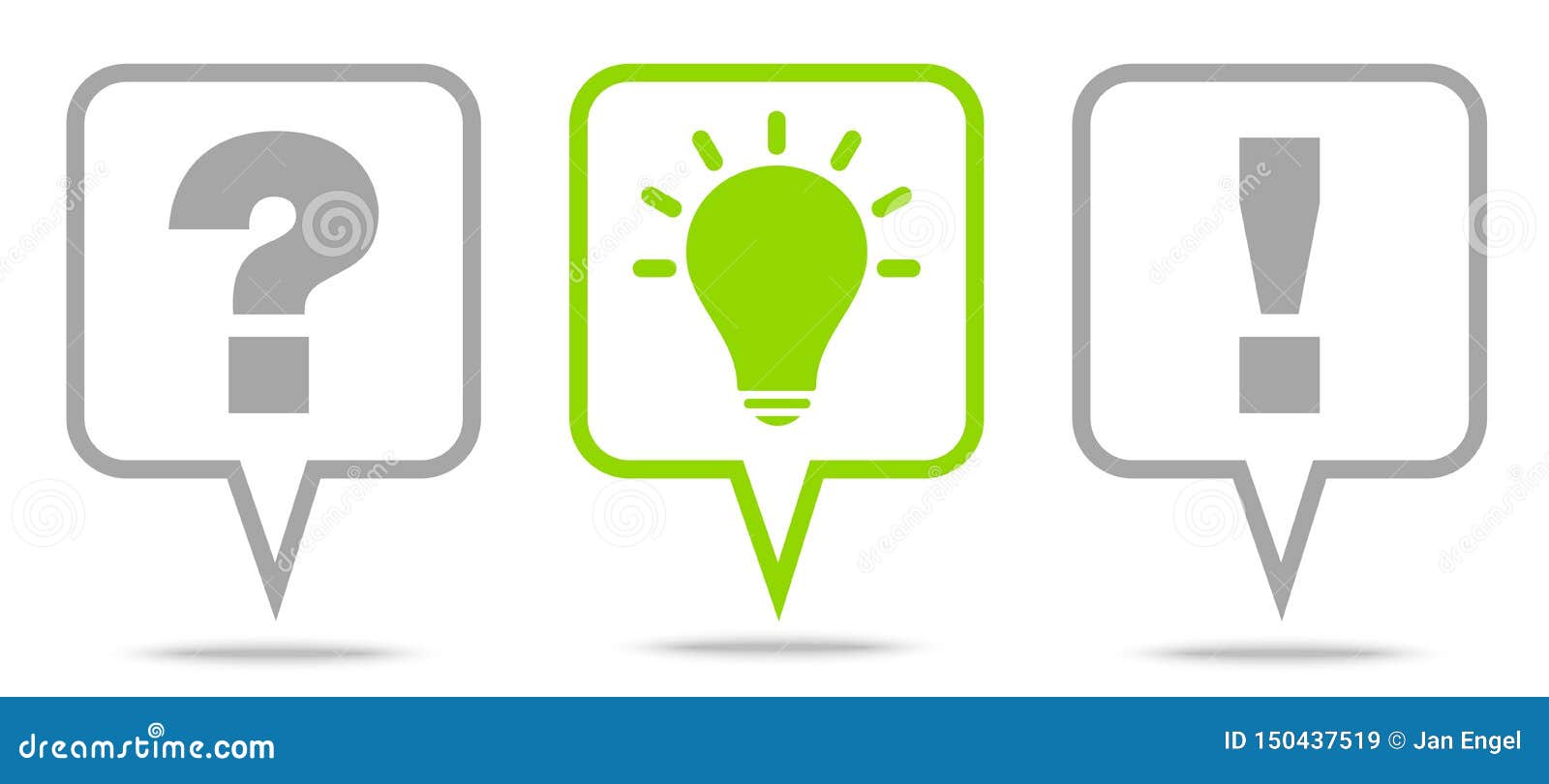 Set of Three Speech Bubbles Question Idea Answer Grey and Green Outline ...