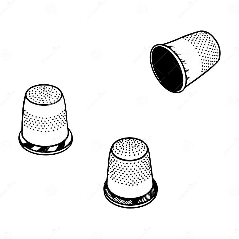Set of Three Thimble. Line Drawing Stock Illustration - Illustration of ...