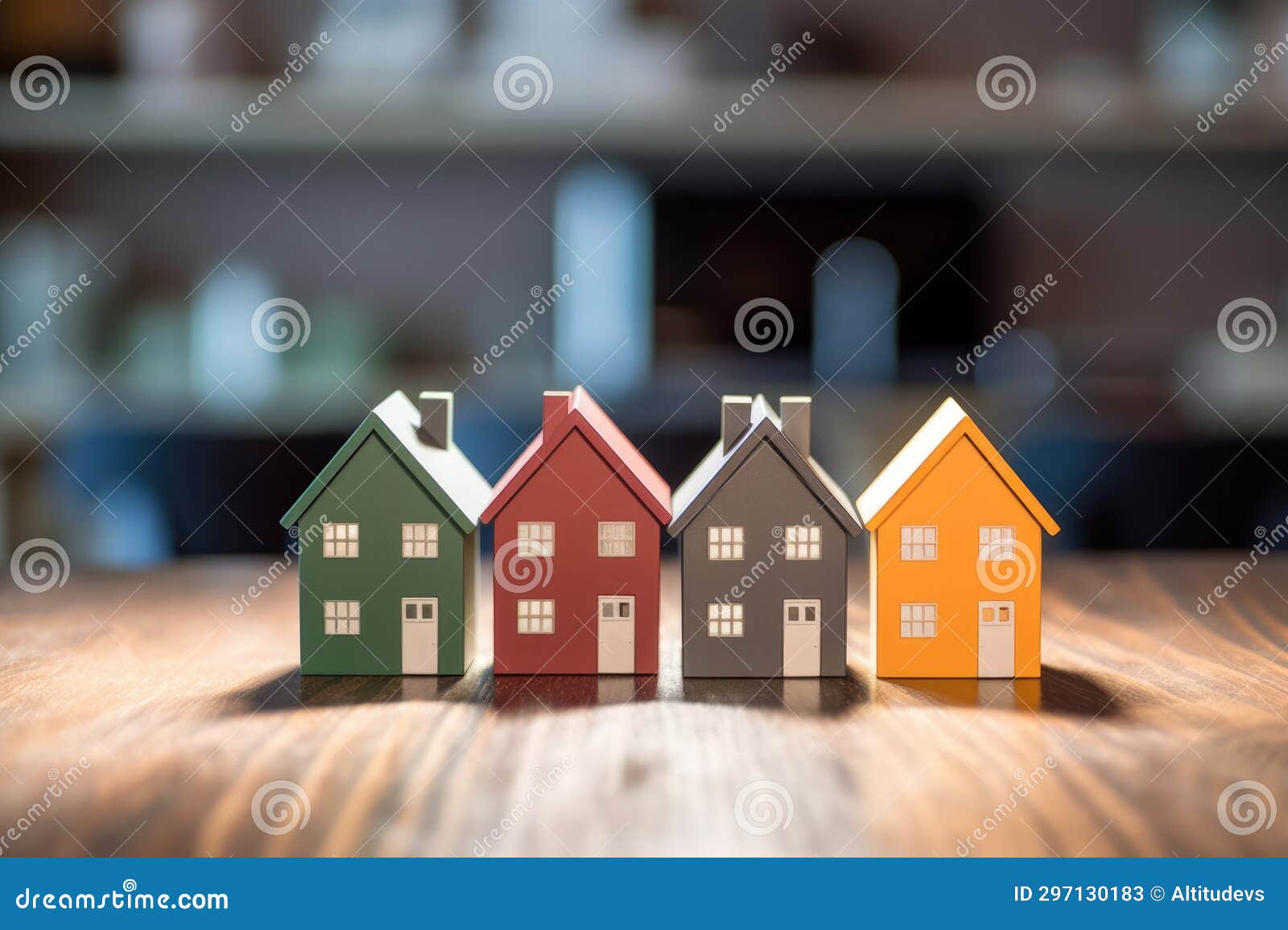 Set of Three Tiny Model Houses on a Desk Stock Image - Image of houses ...