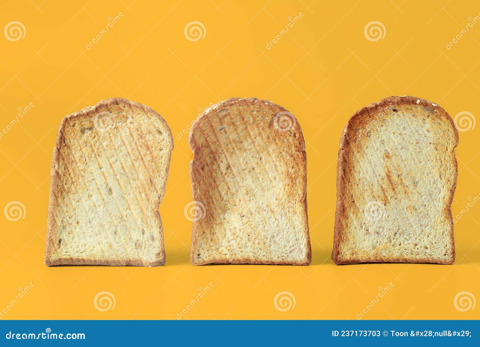 Set of Three Toasts Isolated on Yellow Background Stock Image - Image ...