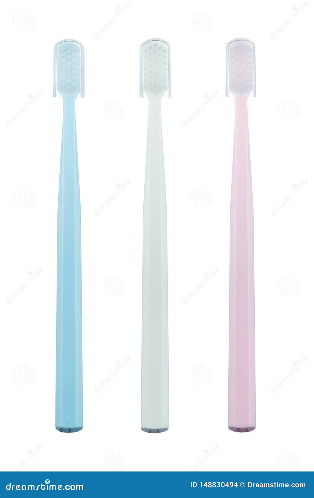 Set of Three Toothbrushes of Different Colors Isolated on White ...