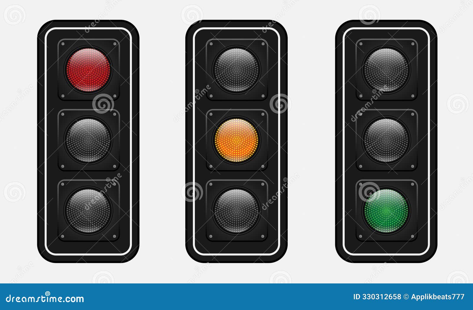 Set of Three Traffic Lights with a Single Color on. Realistic Vector ...