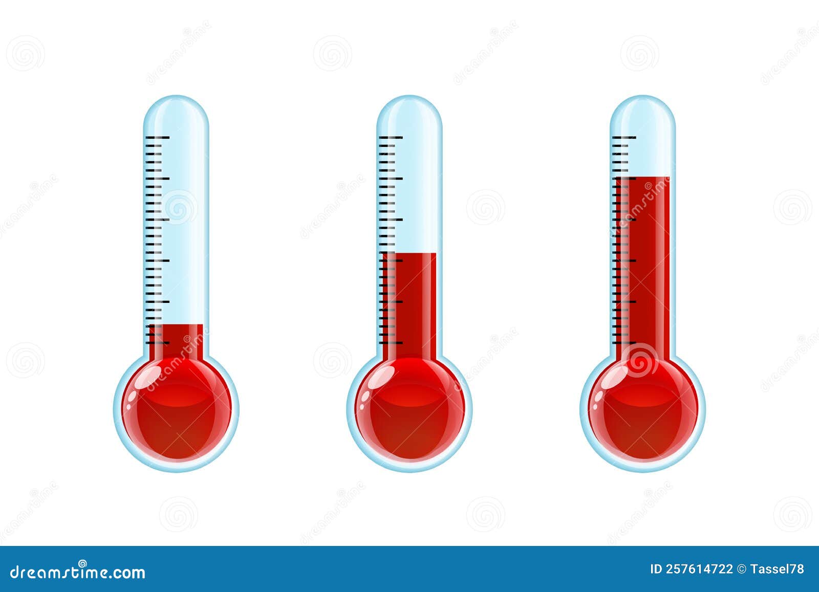 Set of Three Transparent Red Thermometers with Different Levels. Stock ...