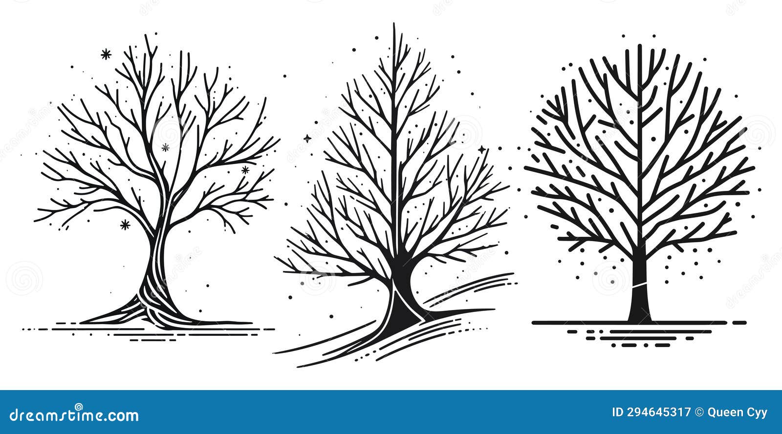 Set of Three Trees, Vector Illustration Stock Vector - Illustration of ...