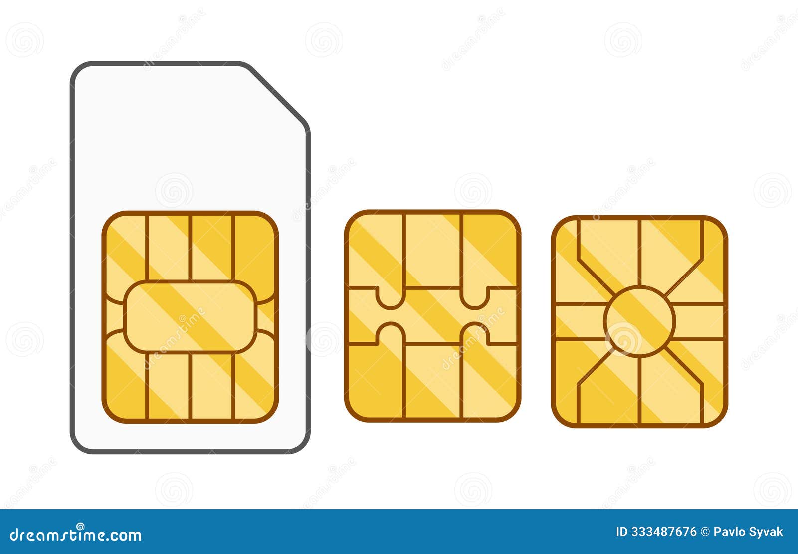 Set Of Three Types Of Sim Card Designs Each With Distinct Chip Circuit ...