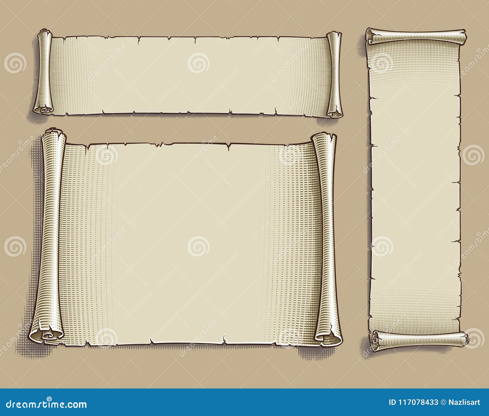 Cartoon Scrolls. Ancient Egypt Papyrus Paper Roll, Vintage Parchment ...