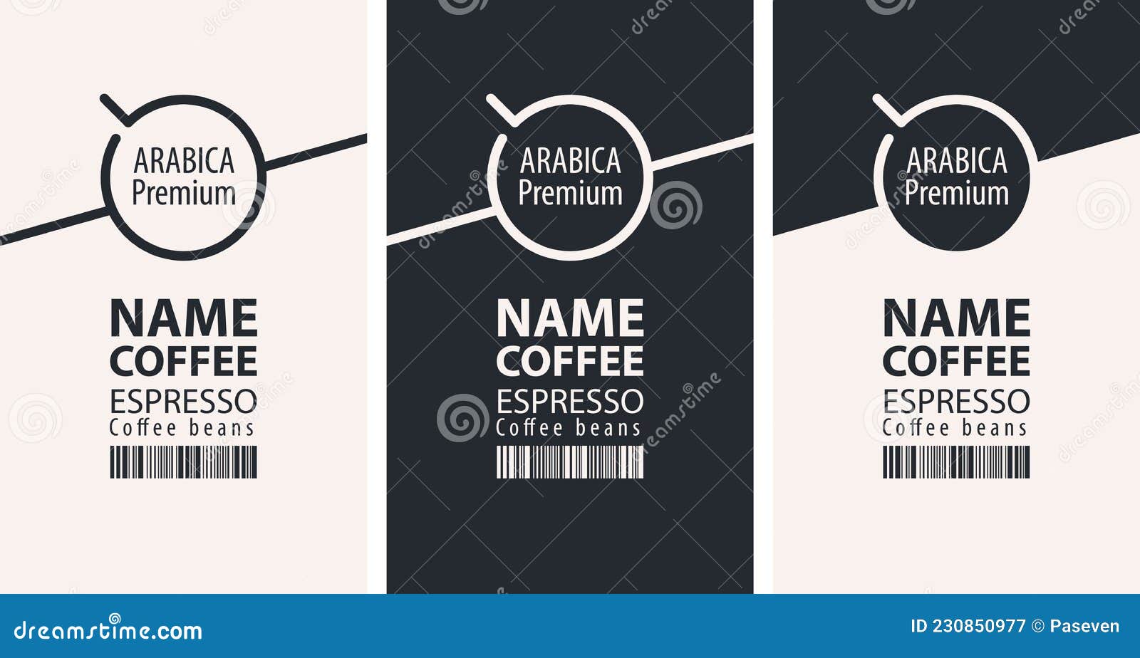 Set of Three Labels for Coffee Beans with Barcodes Stock Vector ...