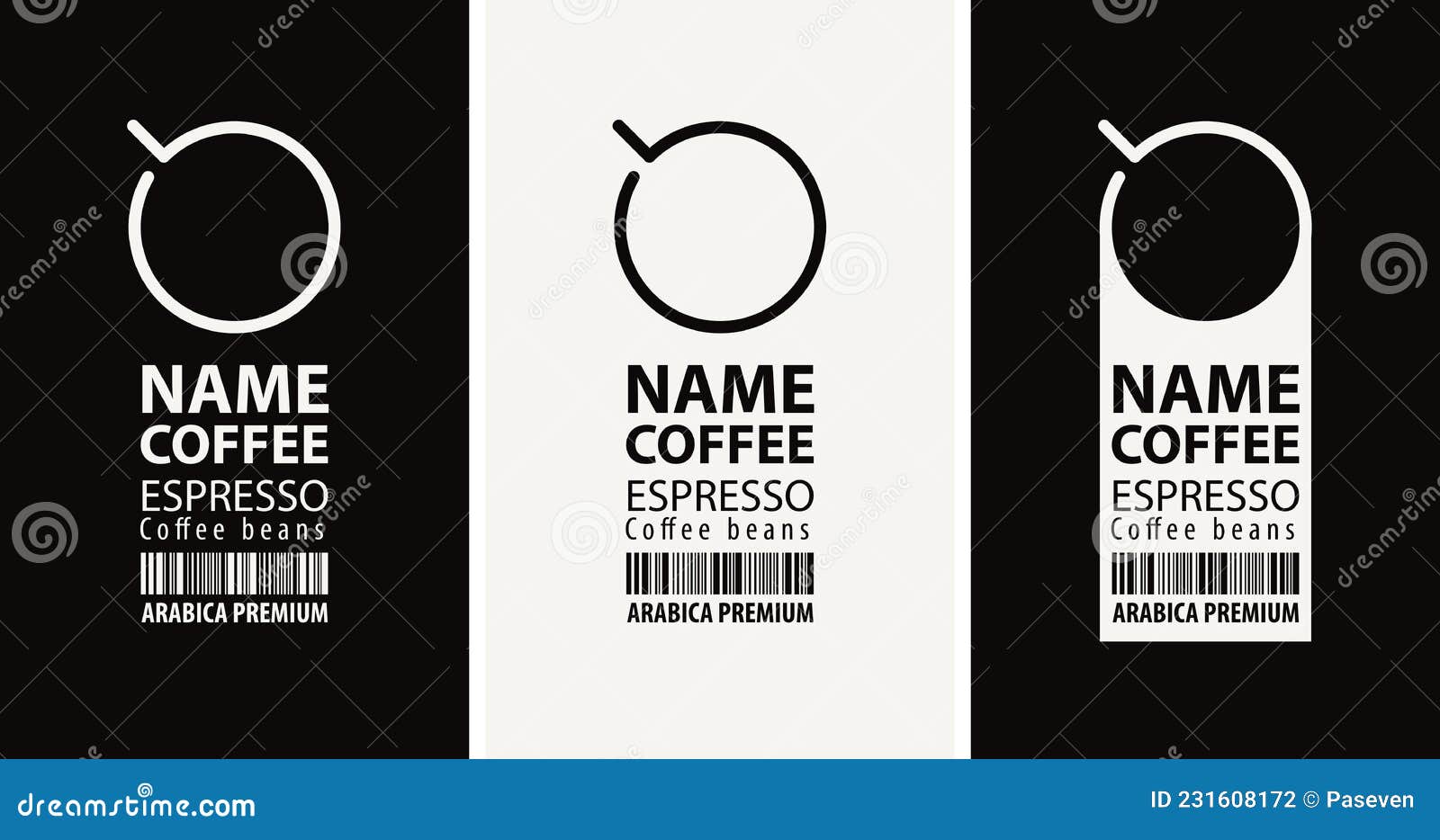 Set of Three Labels for Coffee Beans with Barcodes Stock Vector ...
