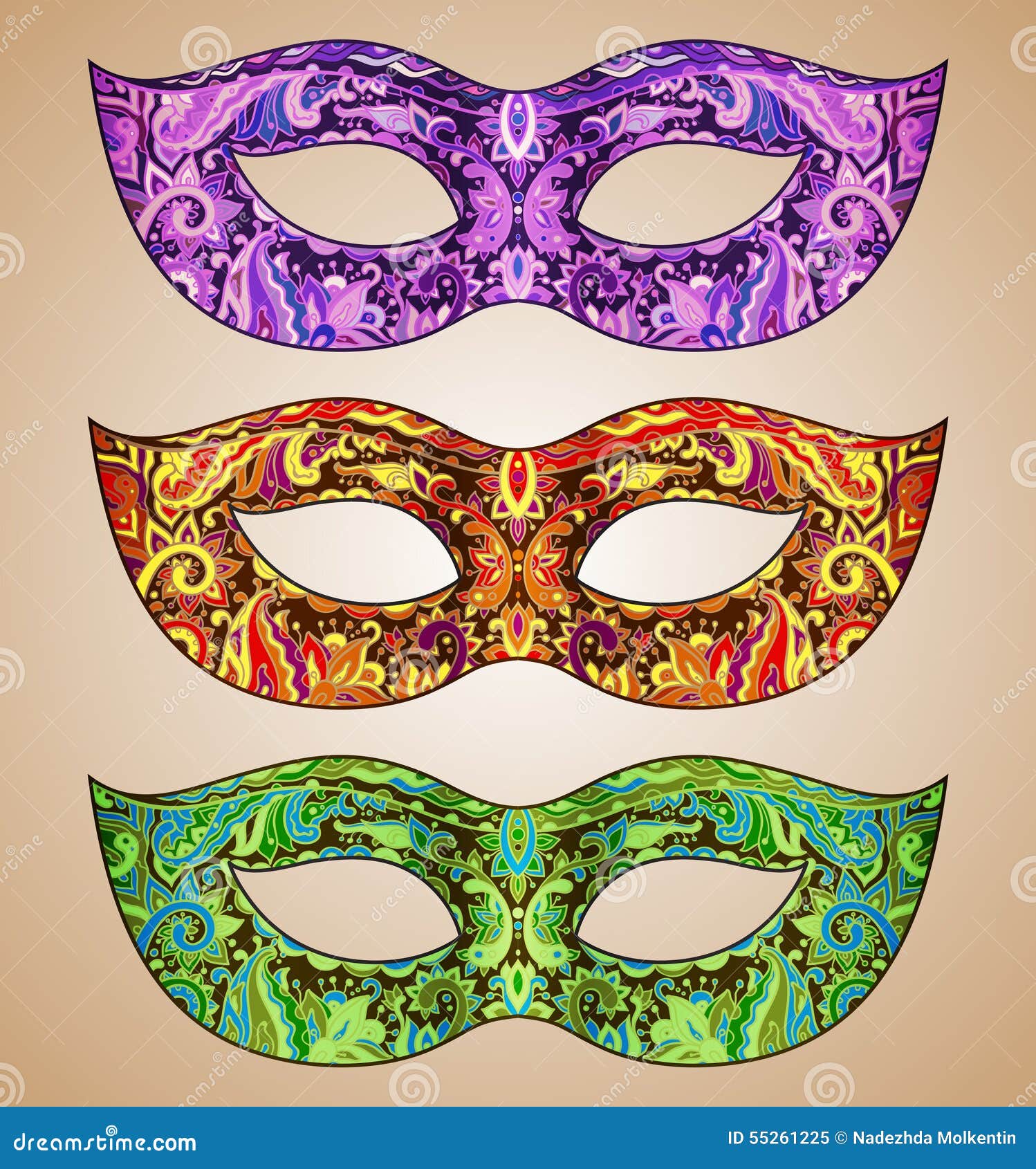 Set of Three Vector Ornate Floral Venetian Carnival Masks Stock Vector ...
