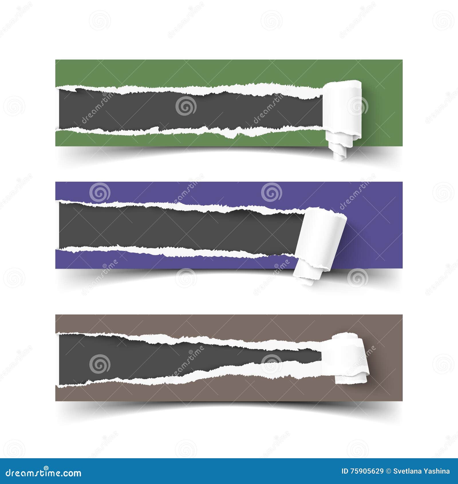 Set Of Three Vector Torn Paper Banners With Rolls | CartoonDealer.com ...