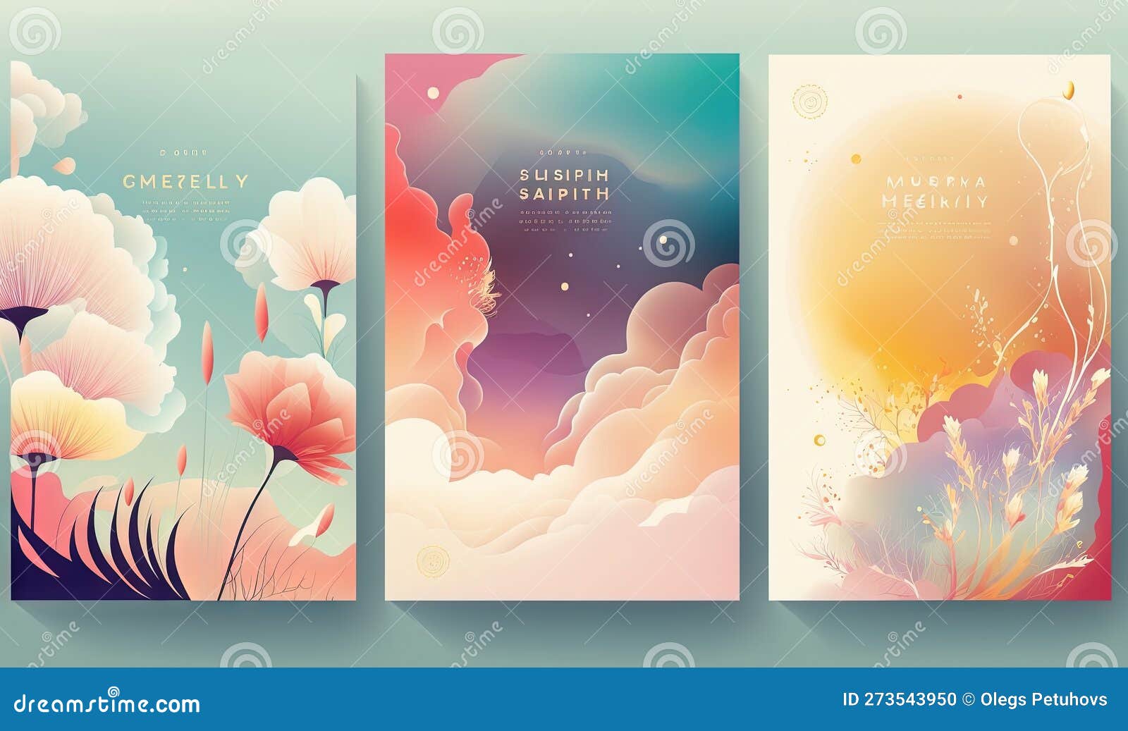 A Set of Three Vertical Banners with Flowers and Clouds in the Sky ...