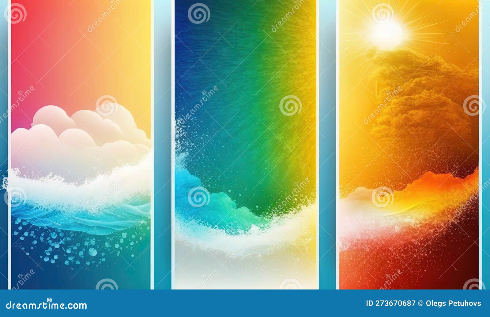 A Set of Three Vertical Banners with a Wave and Sun Stock Illustration ...