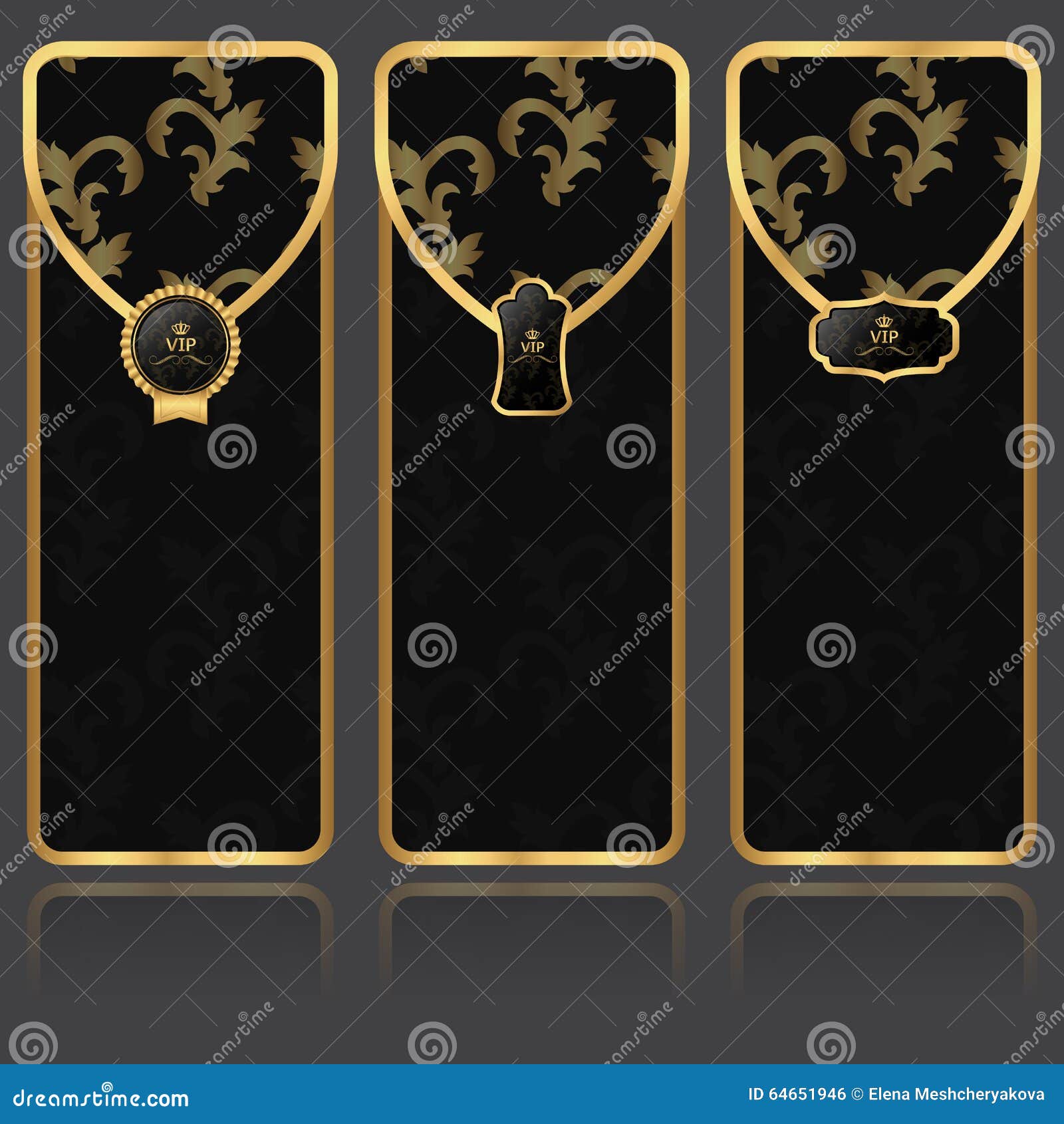 Set of Three Vertical Elegant VIP Invitation Envelope with Golden ...