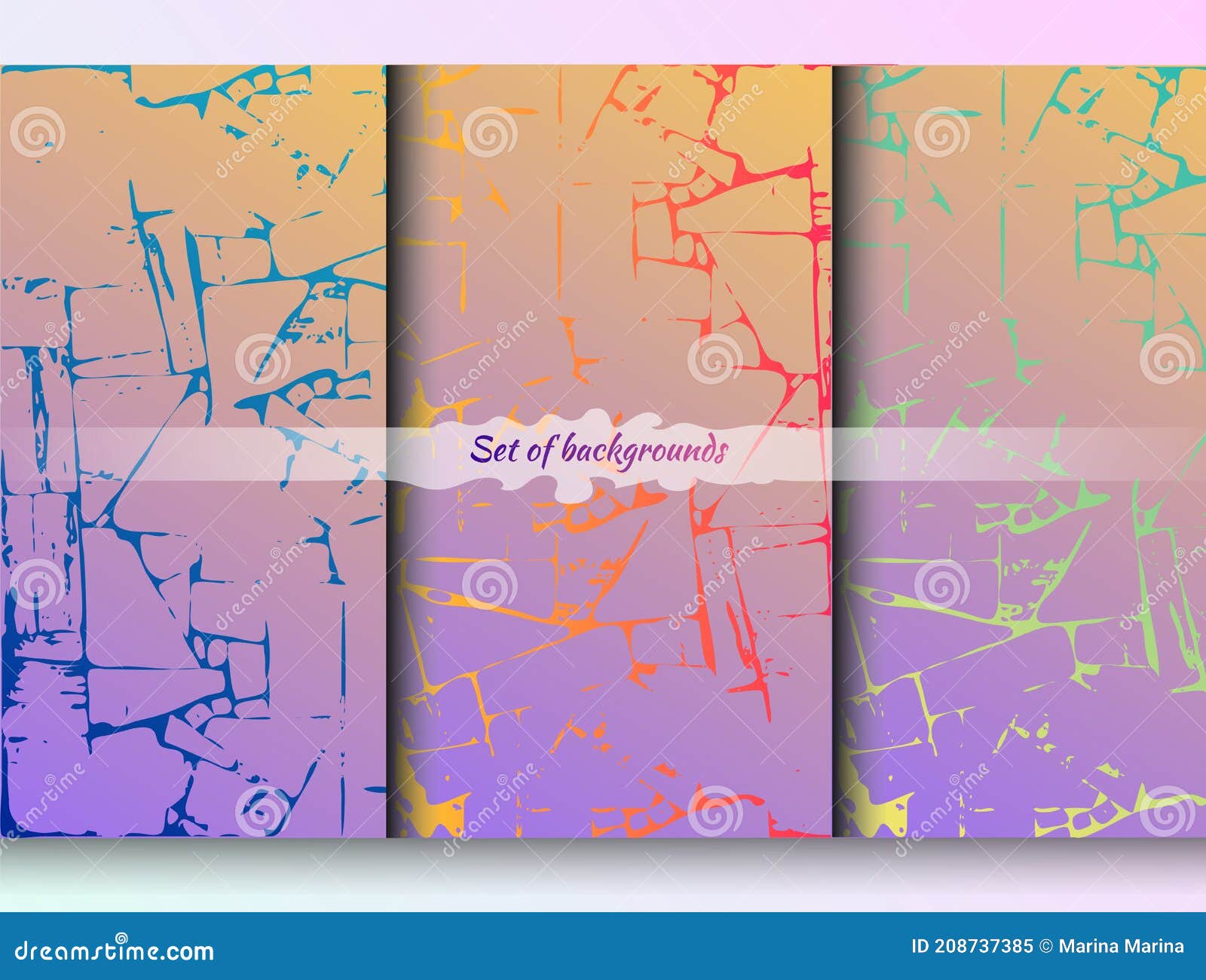 Set of Three Vibrant Geometric Vector Backgrounds with Cracks and ...