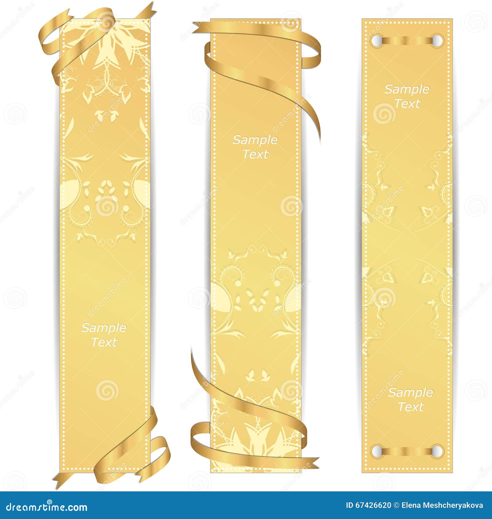 Set of Three VIP Gold Vertical Banner with Gold Ribbons. Stock ...