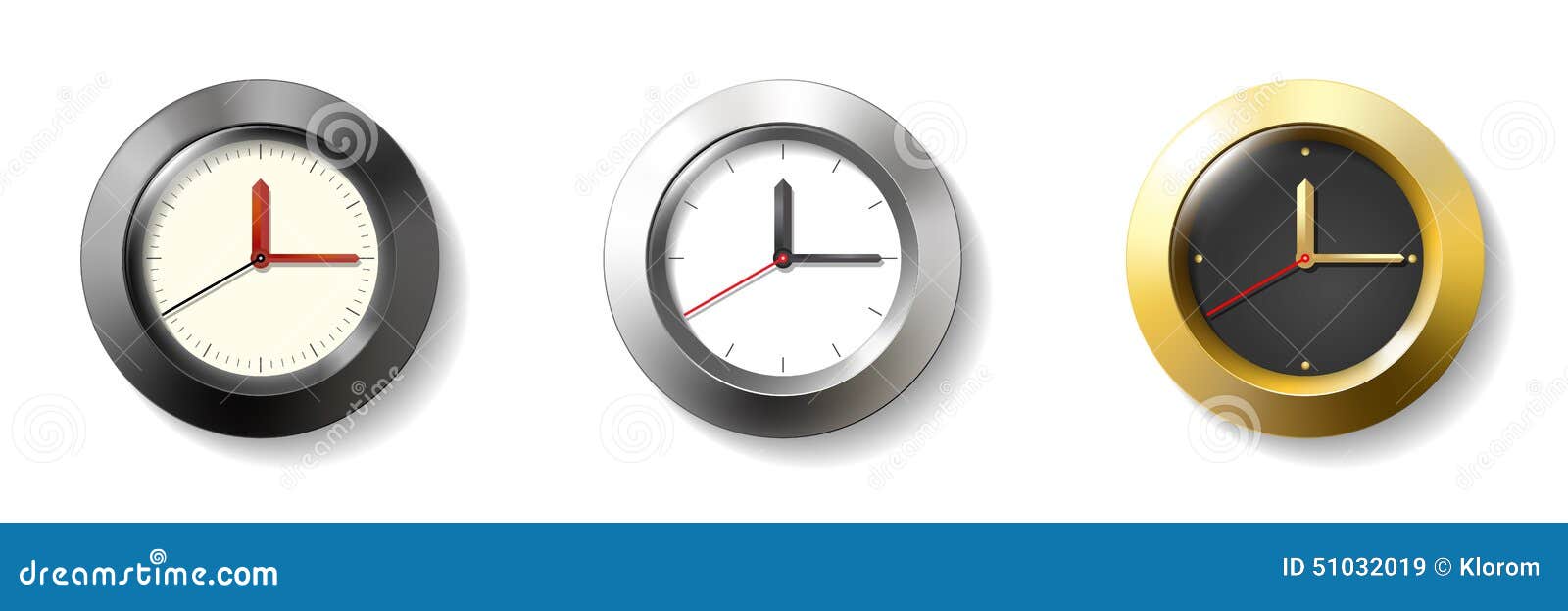 Set of three wall clock stock vector. Illustration of grey - 51032019