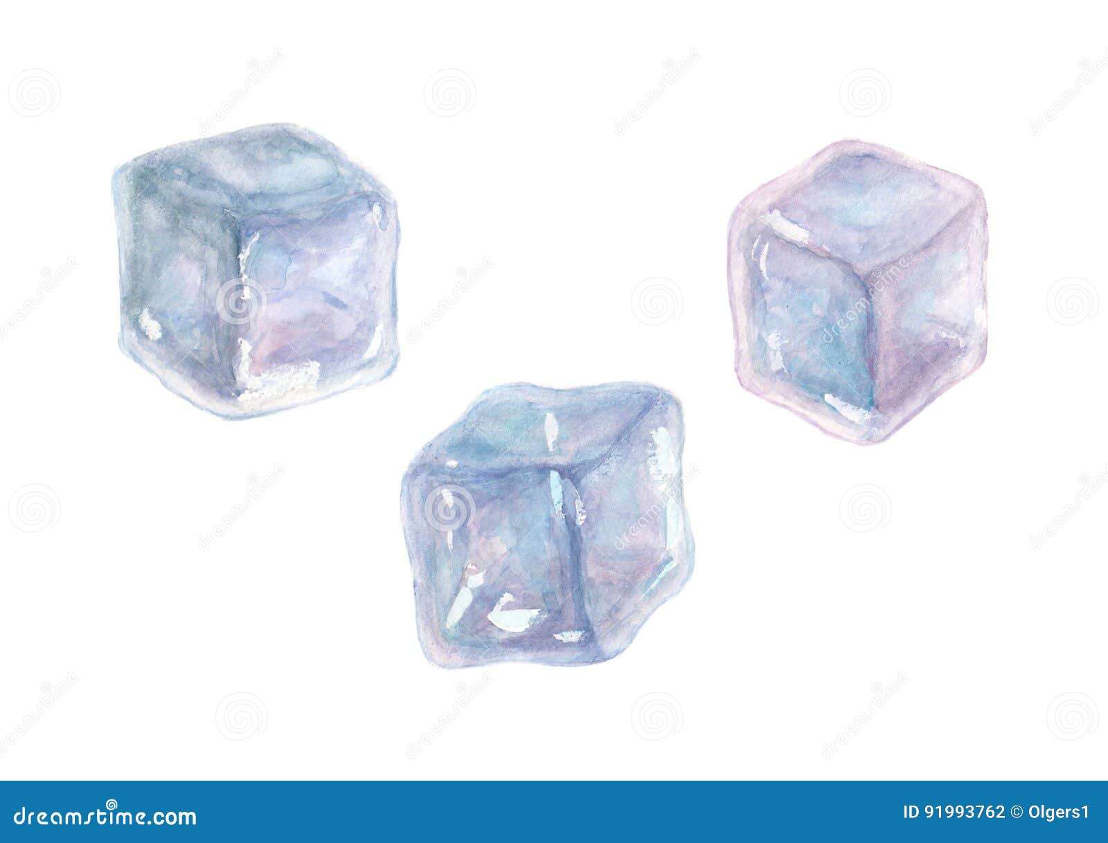 Set of Three Watercolor Ice Cubes Isolated on White Background Stock ...
