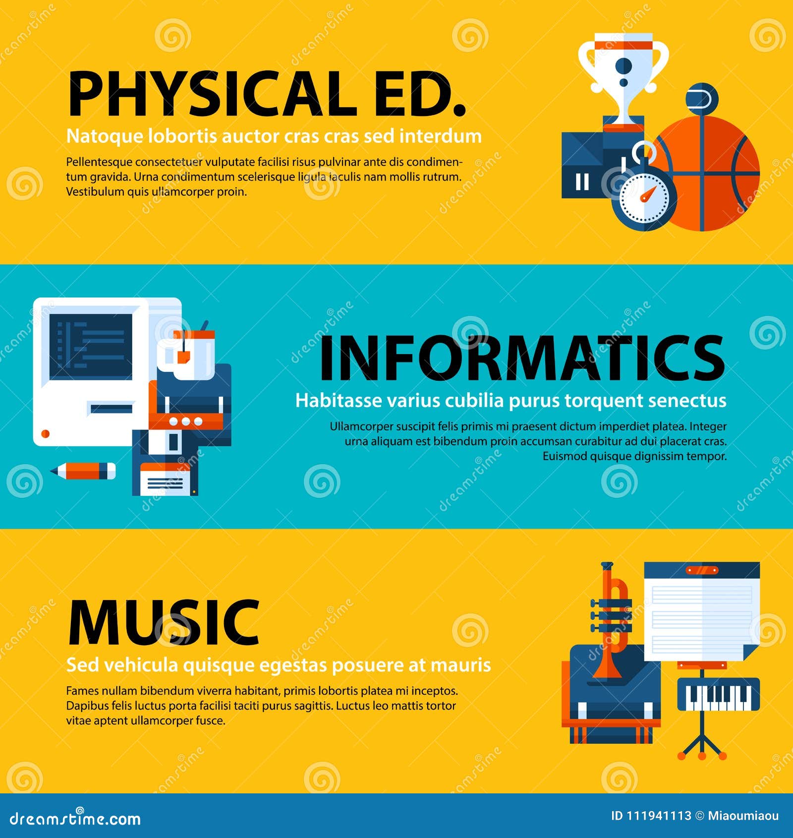 Set of Three Web Banners about Education and College Subjects in Flat ...