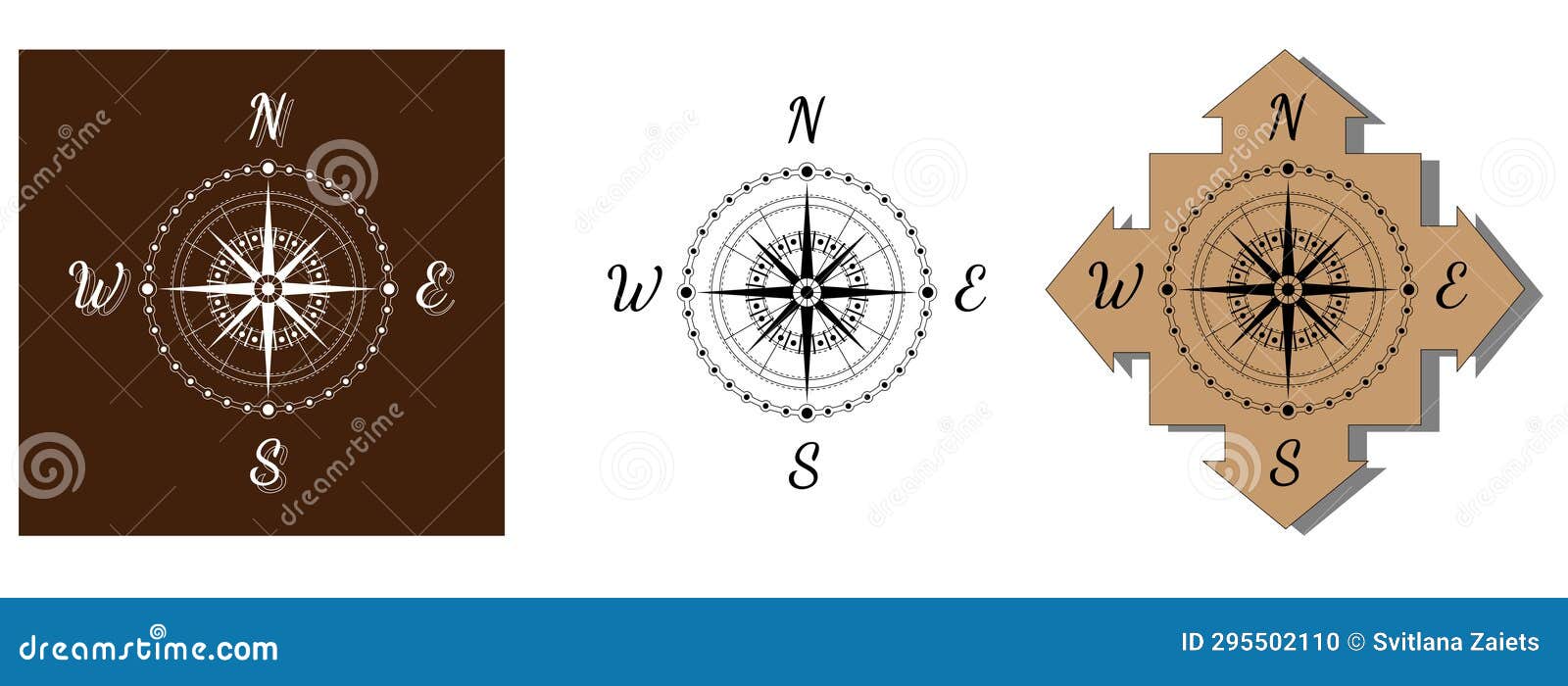 A Set Of Three Wind Roses, Compass Rose On A White Background. Vector ...