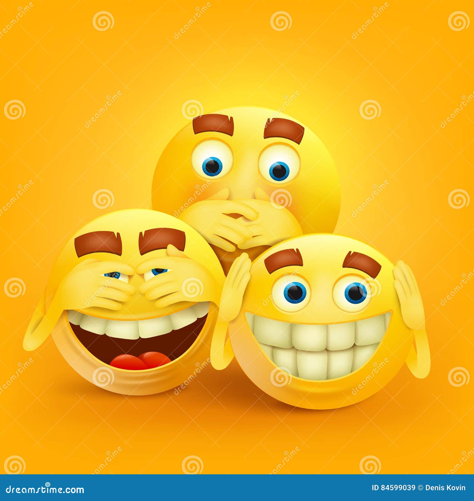 Set of Three Yellow Smiley Faces Concept Card Stock Illustration ...