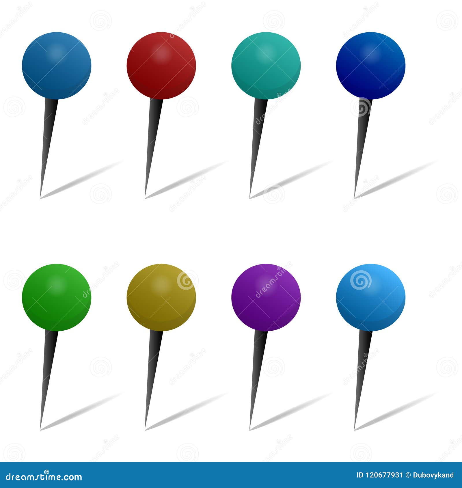 Colorful Pushpin Set Isolated on White Background Stock Illustration ...